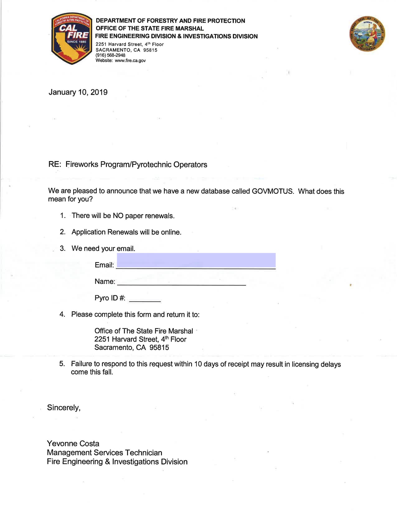 California Operators License Renewal - Pyro Spectaculars